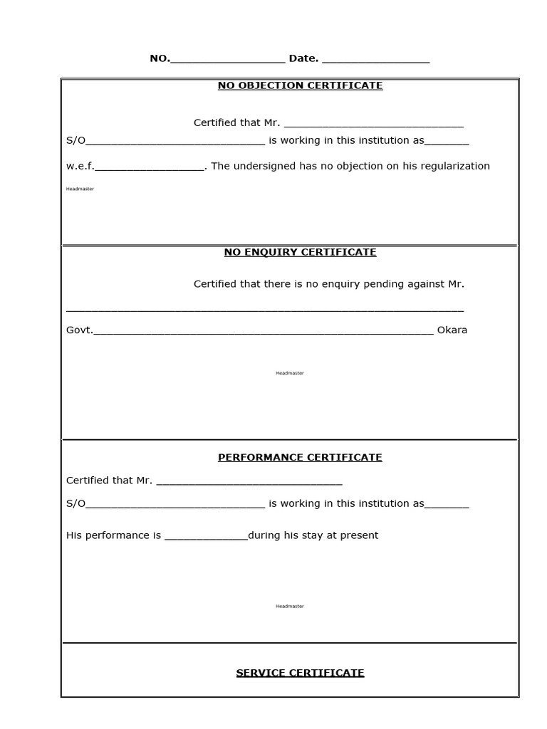 Teacher No Objection and Certificate Formats | PDF