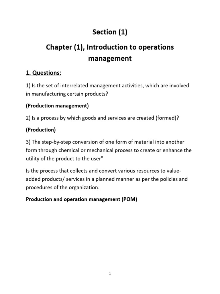 Section 1, Introduction To Operations Management | PDF | Product ...