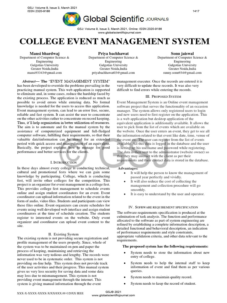 College Event Management System | PDF | User (Computing) | Websites
