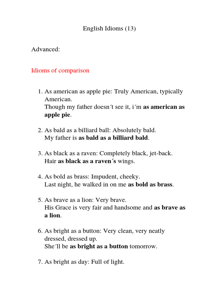 100 Advanced Comparison Idioms | PDF | Foreign Language Studies