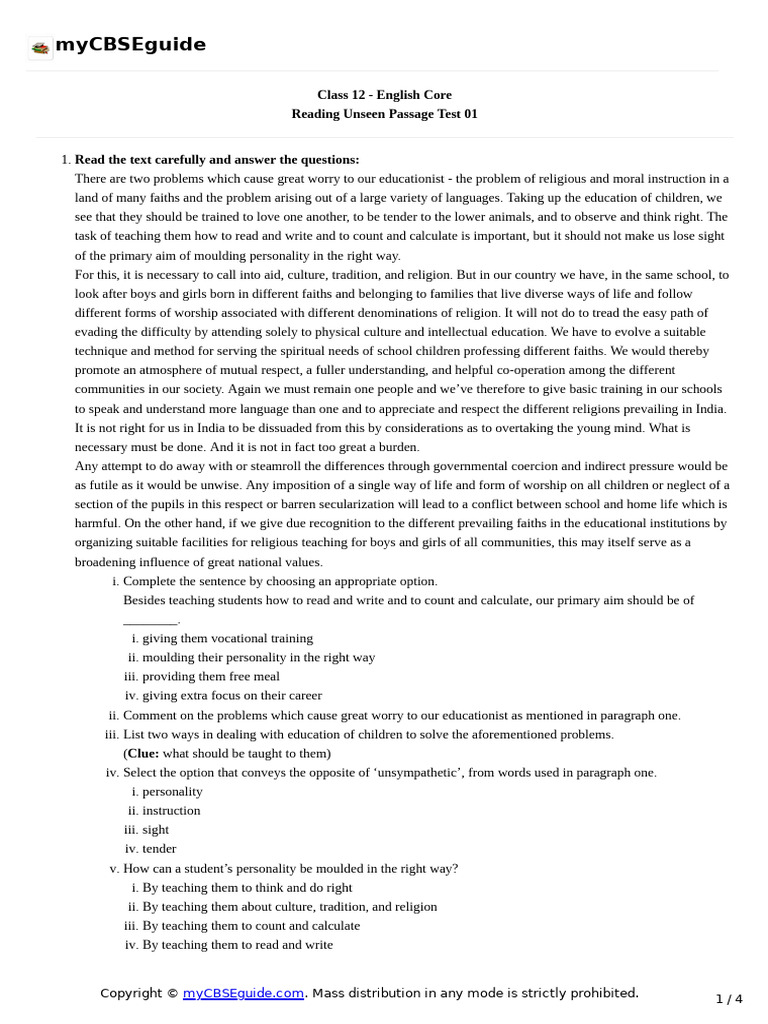 12 Engcore Readingunseenpassage tp01 | PDF