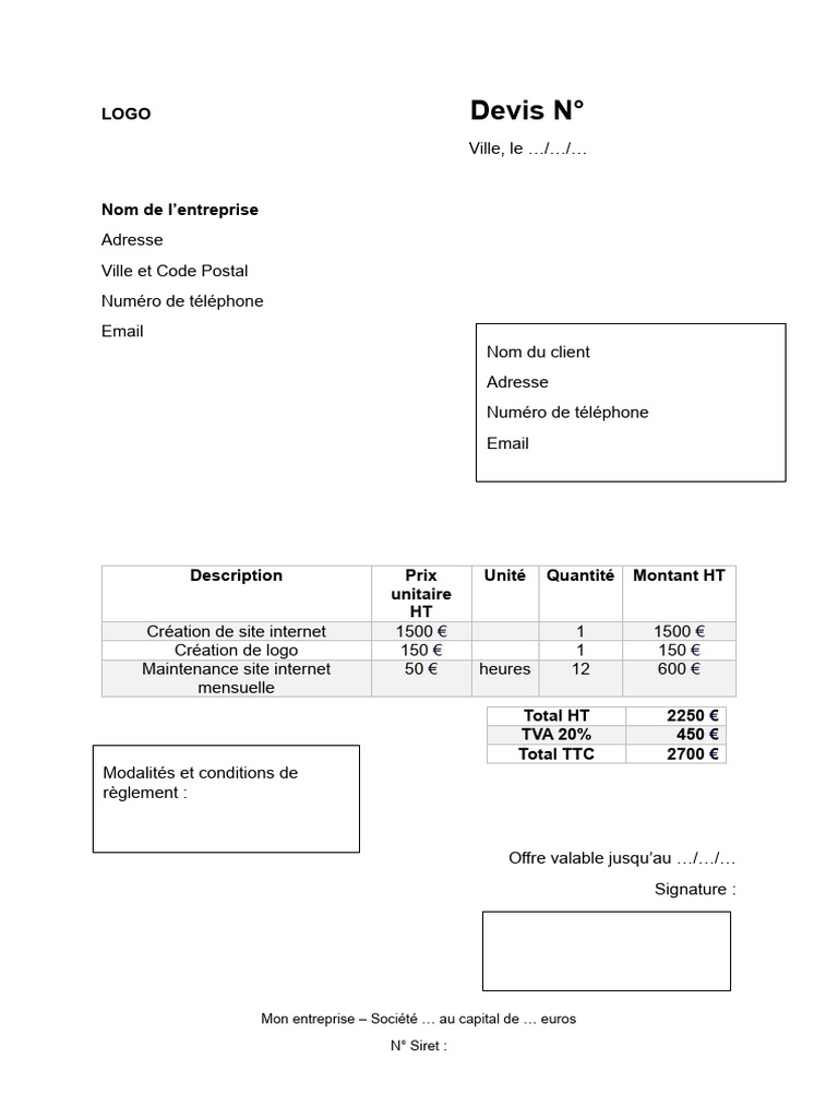 Modèle de devis pour services numériques | PDF