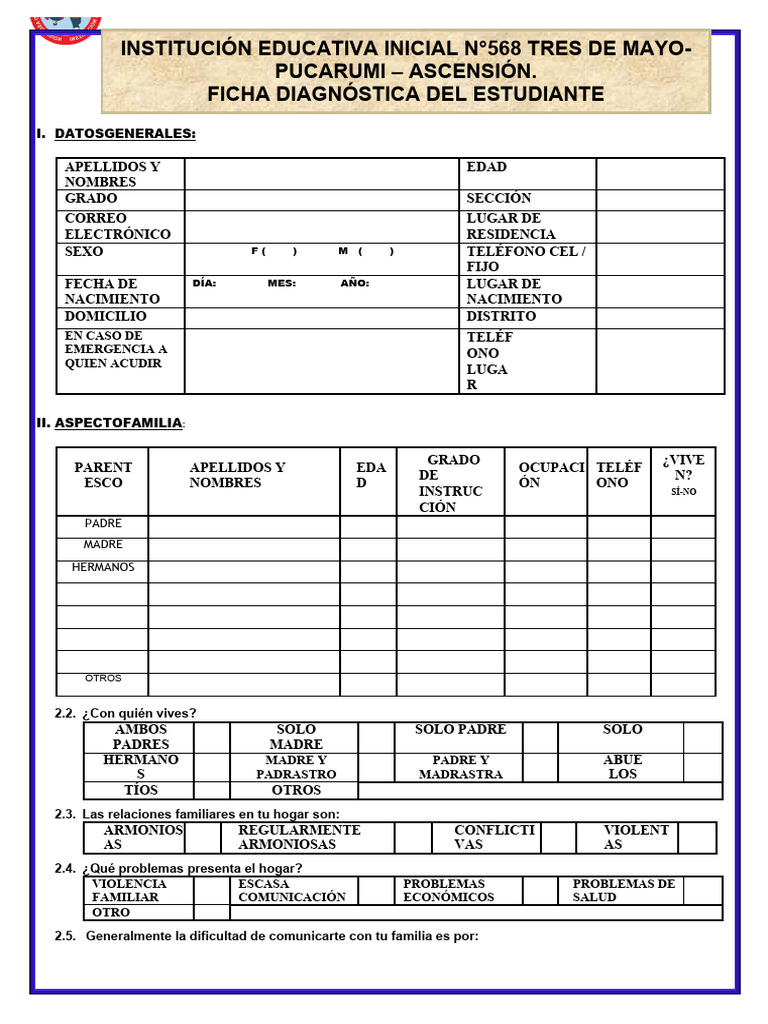 Ficha-Diagnostica-Del Estudiante-2022 | PDF