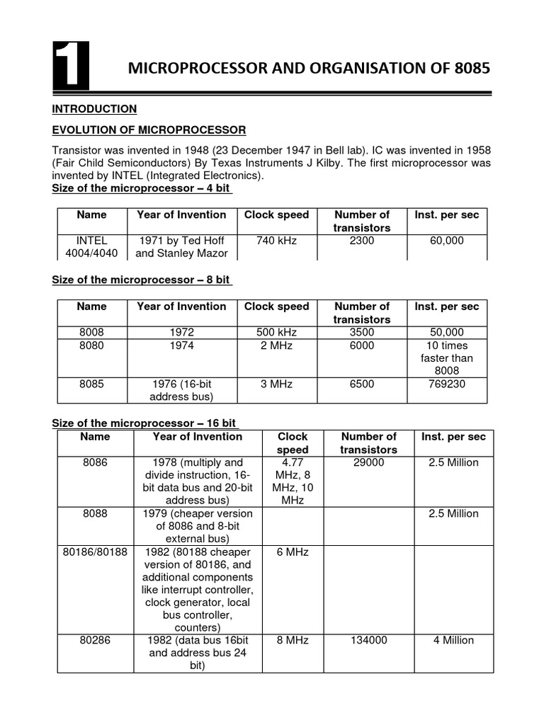 MICROPROCESSOR AND ORGANISATION OF 8085 | PDF