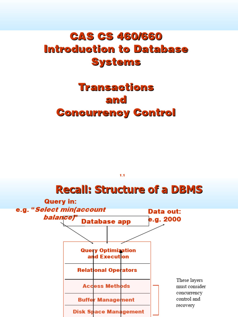 CAS CS 460/660 Introduction To Database Systems Transactions and Concurrency Control | PDF ...
