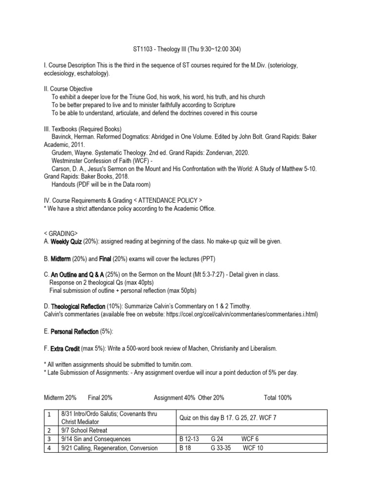 Theology 3 Syllabus | PDF | Theology | Christian Belief And Doctrine