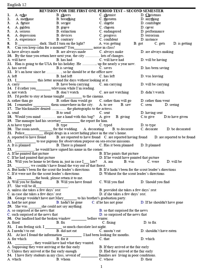 Revision For The First One Period Test | PDF
