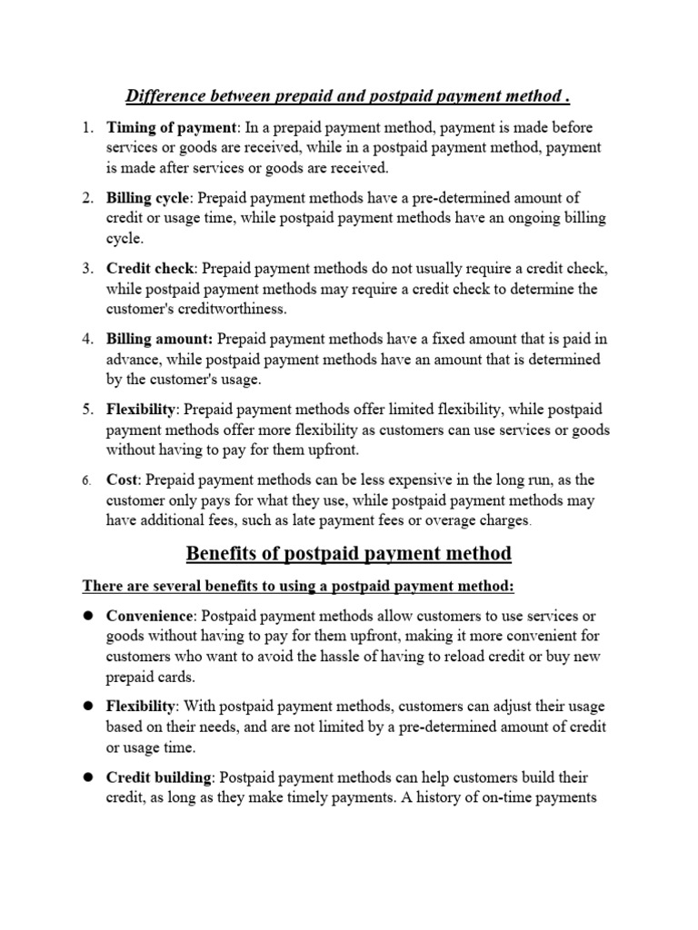 Difference Between Postpaid and Prepaid | PDF