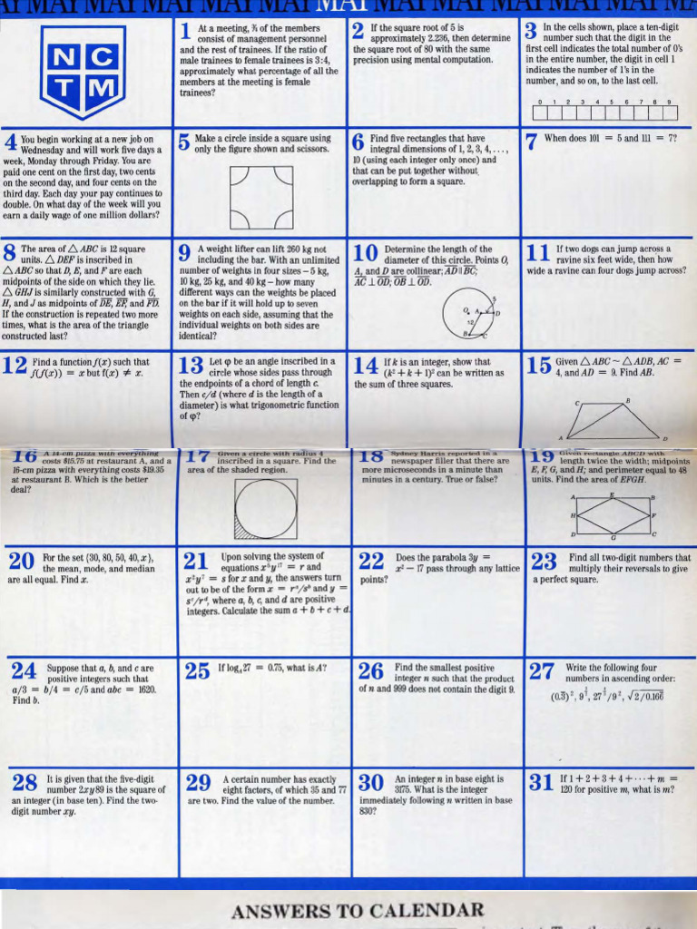 1990 - 5 - Calendar Problems | PDF | Area | Numbers
