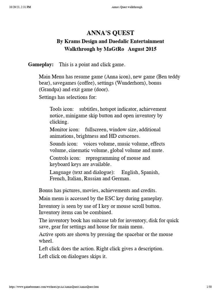 Anna's Quest Walkthrough | PDF | Magician (Fantasy)