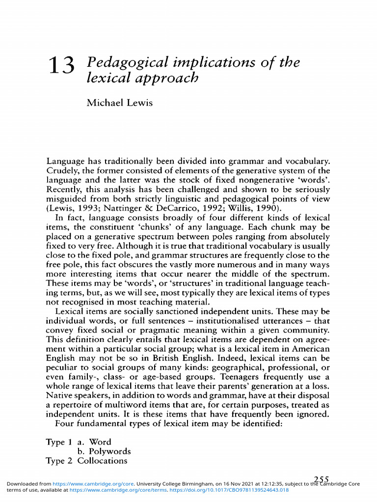 pedagogical_implications_of_the_lexical_approach | PDF | Lexicon | Word