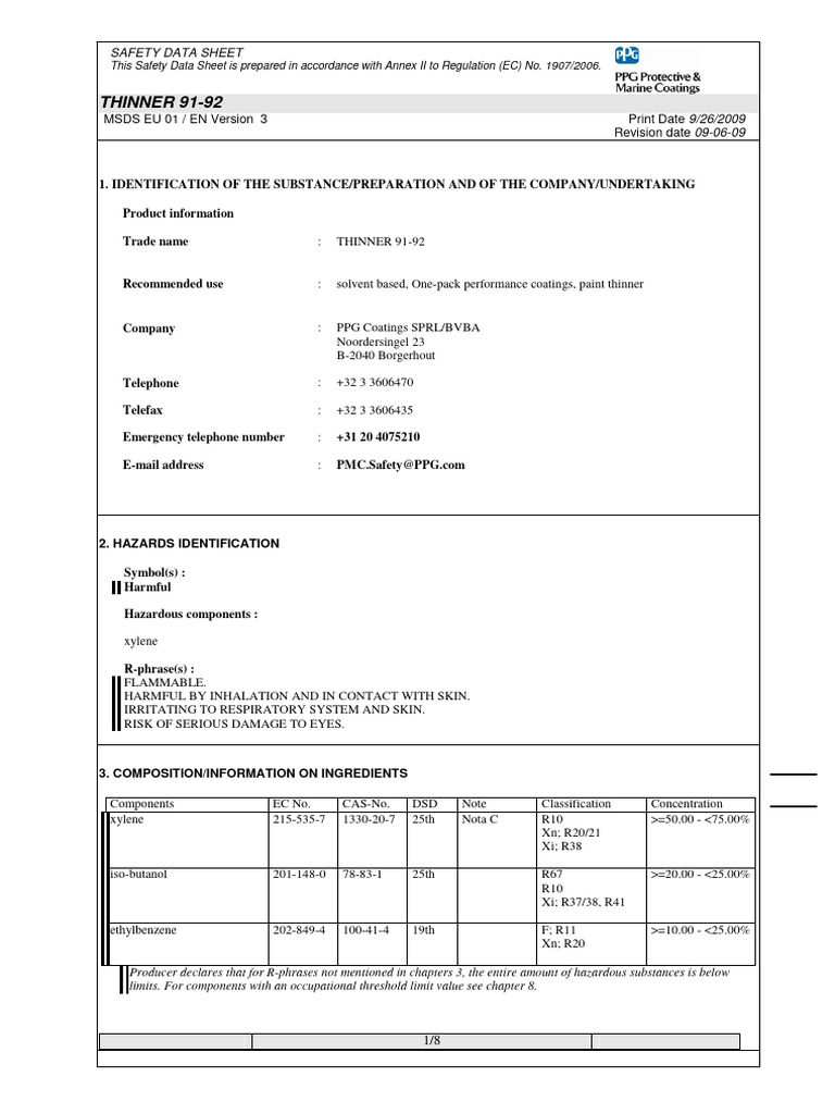 18msds Thinner 91-92 | PDF