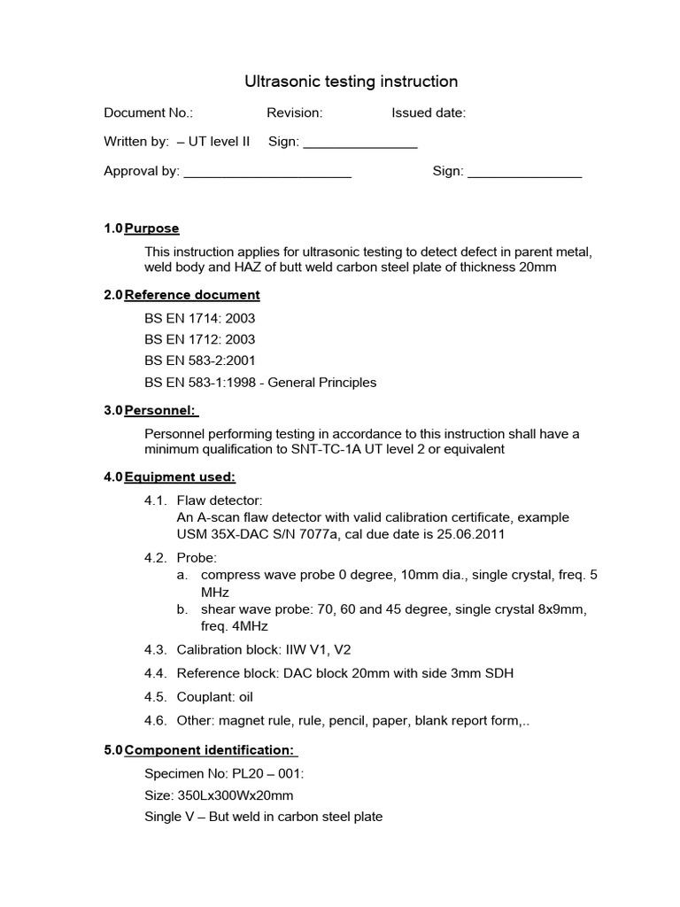 Sample of UT Instruction | PDF | Welding | Construction