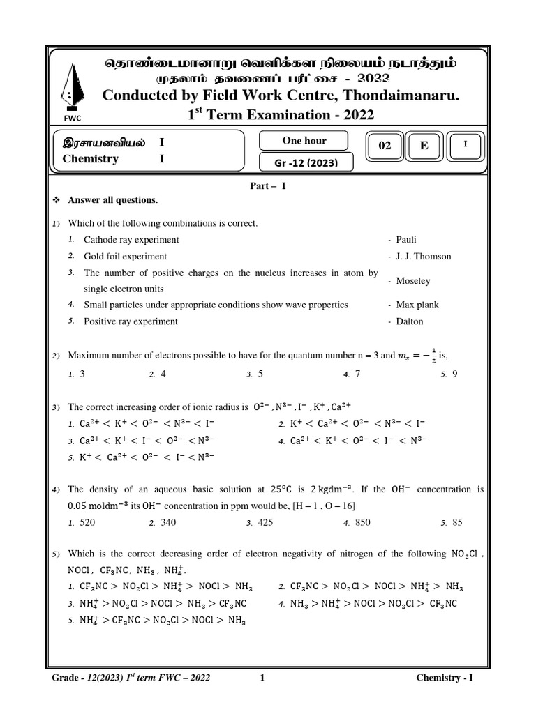 Chemistry Grade 12 - I EM | PDF | Chemistry | Chemical Bond