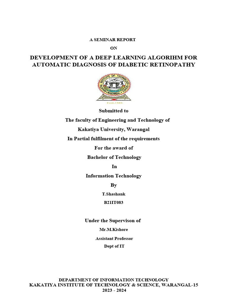 Shashank - Seminar Report | PDF | Visual Impairment | Sensitivity And Specificity