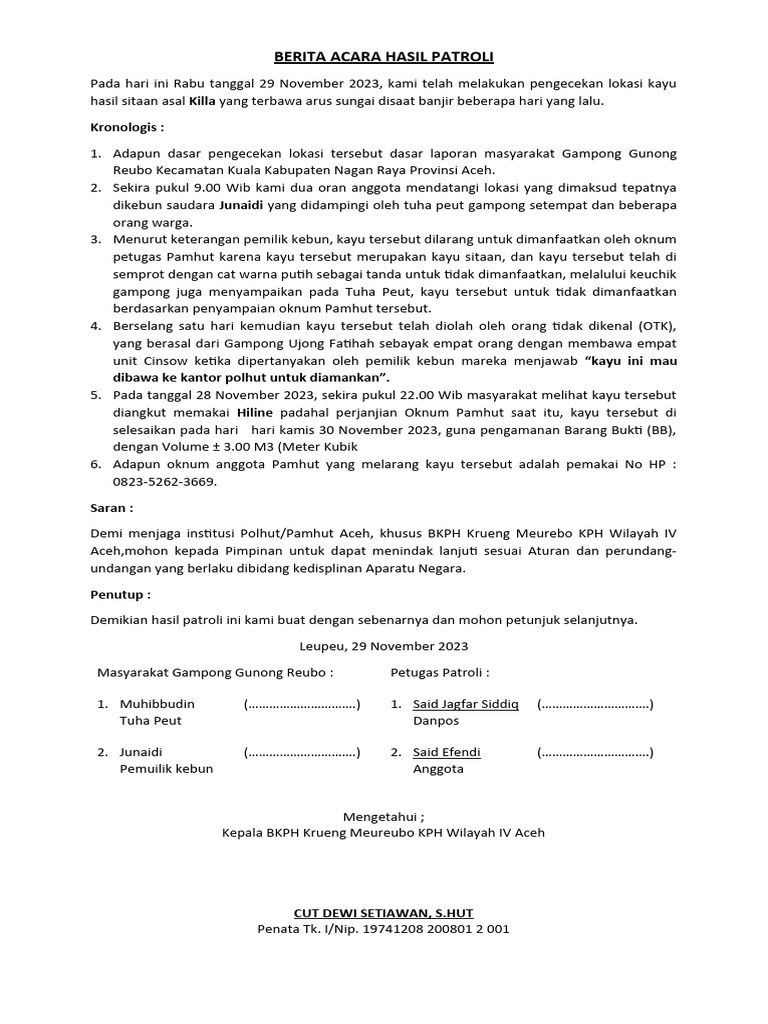 Berita Acara Hasil Patroli | PDF | Ilmu Sosial | Griya & Taman