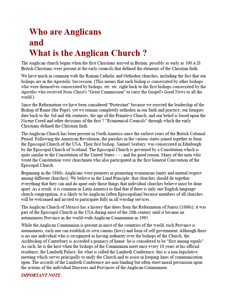 Who Are Anglicans | PDF | Bishop | Anglicanism