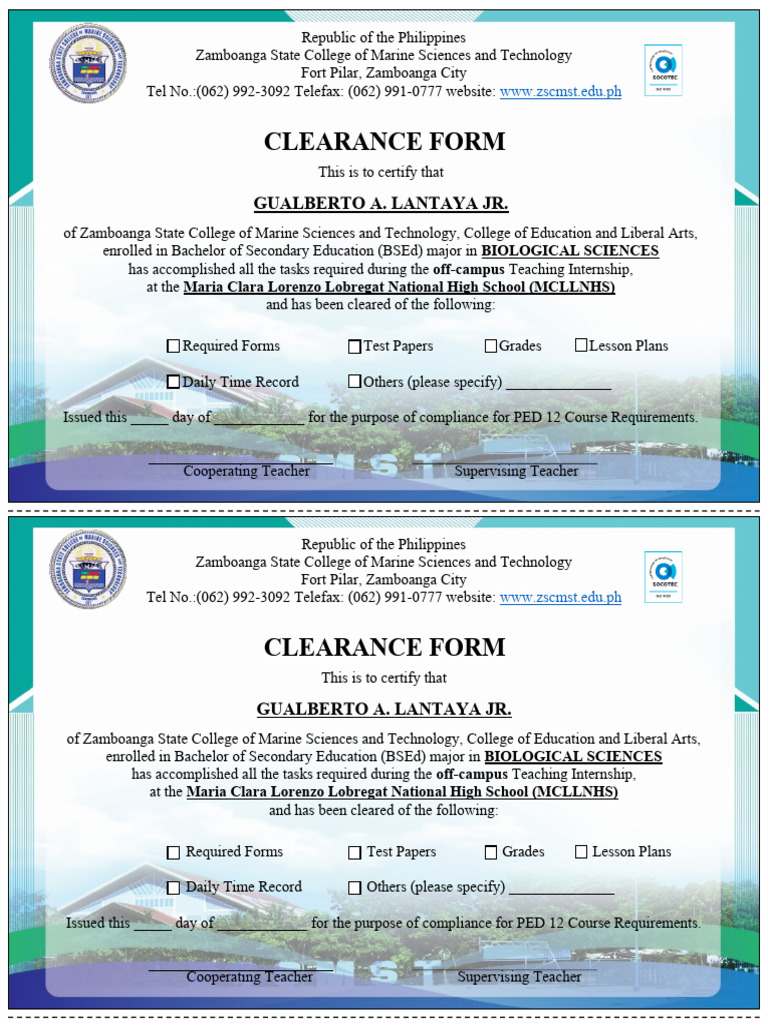 Clearance Form | PDF