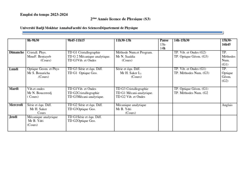 Emploi Du Temps l2 Semestre3 2023 2024 | PDF