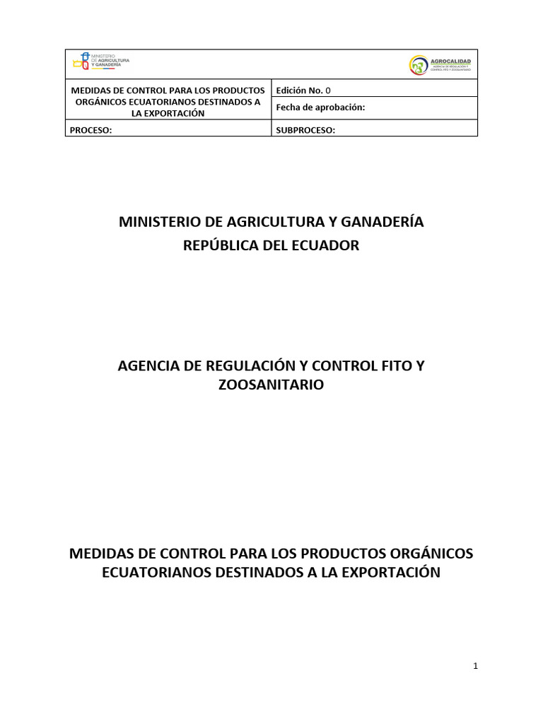 Control de Productos Orgánicos para Exportación | PDF | Alimentos | Ecuador