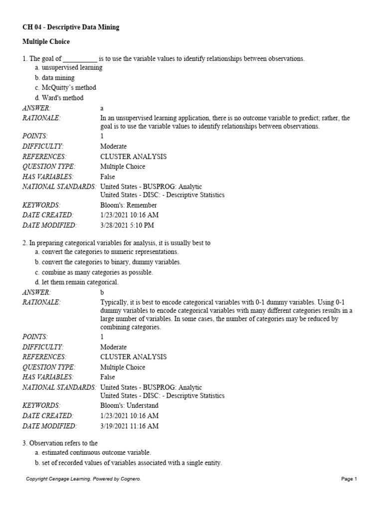 CH 04 Descriptive Data Mining | PDF | Teaching Methods & Materials | Science & Mathematics
