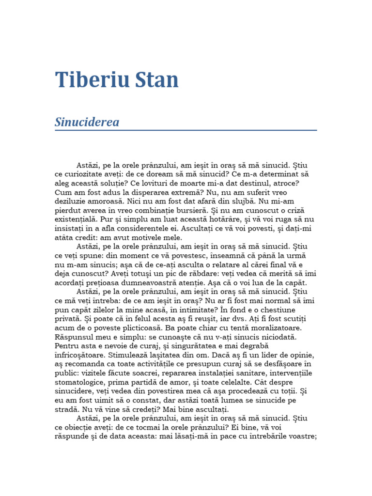 Tiberiu Stan - Sinuciderea 09 % | PDF