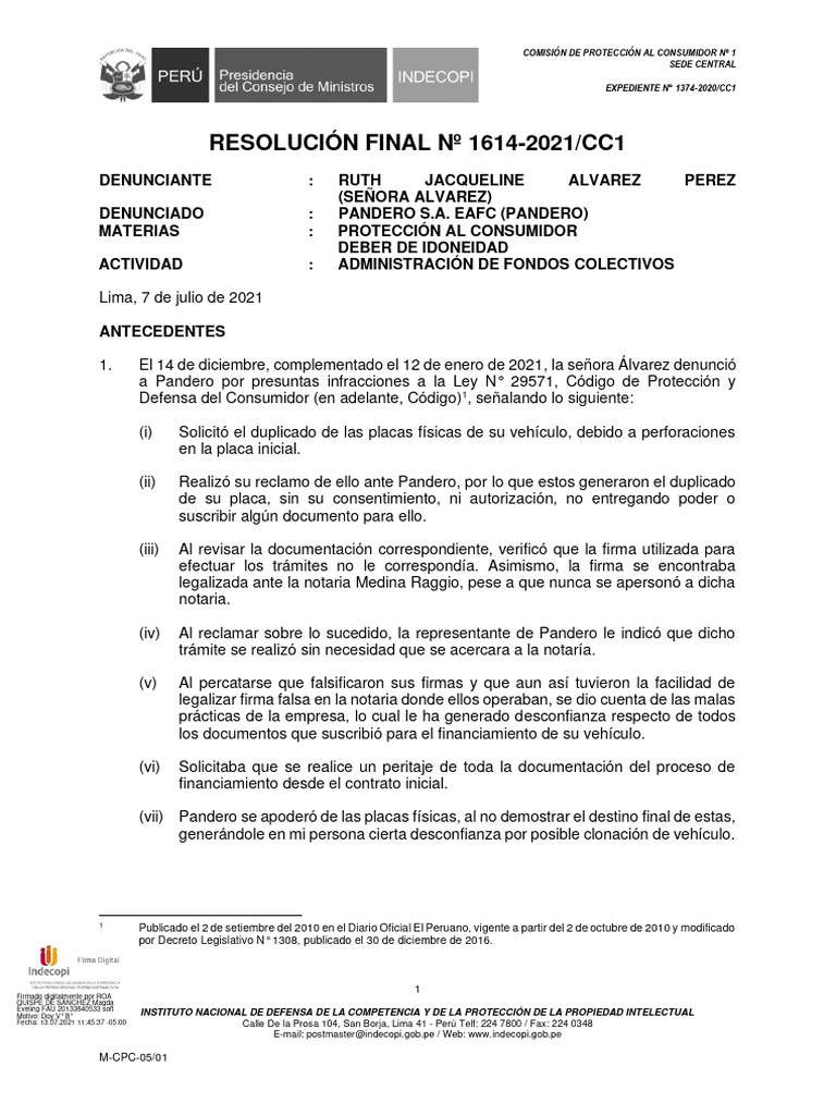 Resolución Caso Pandero vs. Álvarez | PDF