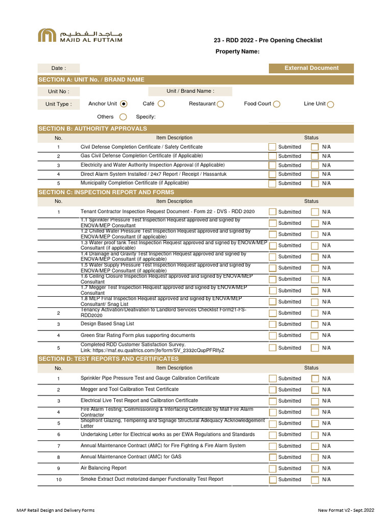 23 - RDD 2022 - Pre-Opening Checklist | PDF