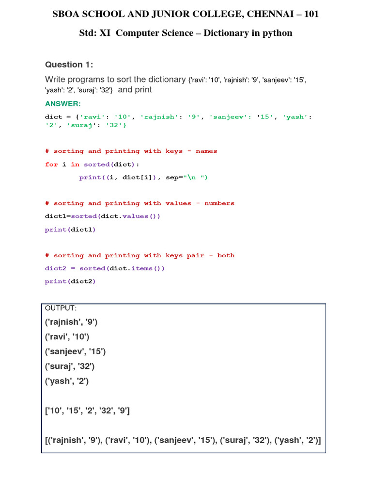 Dictionary - Programs Questions and Answers - Class 11 | PDF | String (Computer Science ...