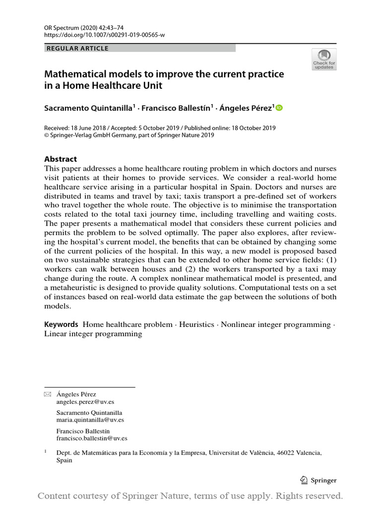 Mathematical Models To Improve The Current Practic | PDF