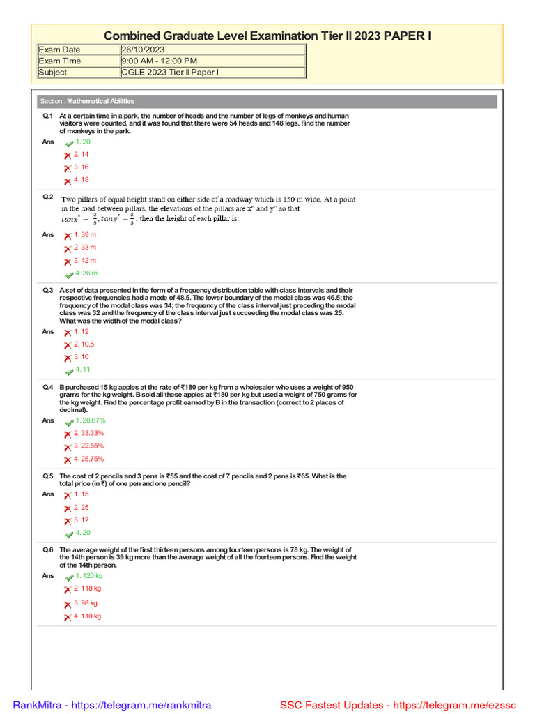 CGL Mains 2023 Eng Answer Key | PDF