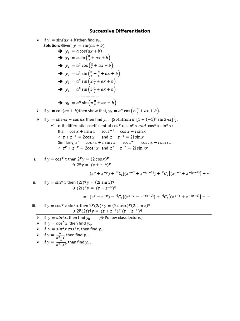 Successive Differentiation | PDF | Mathematical Objects | Equations Successive Differentiation | PDF | Mathematical Objects | Equations