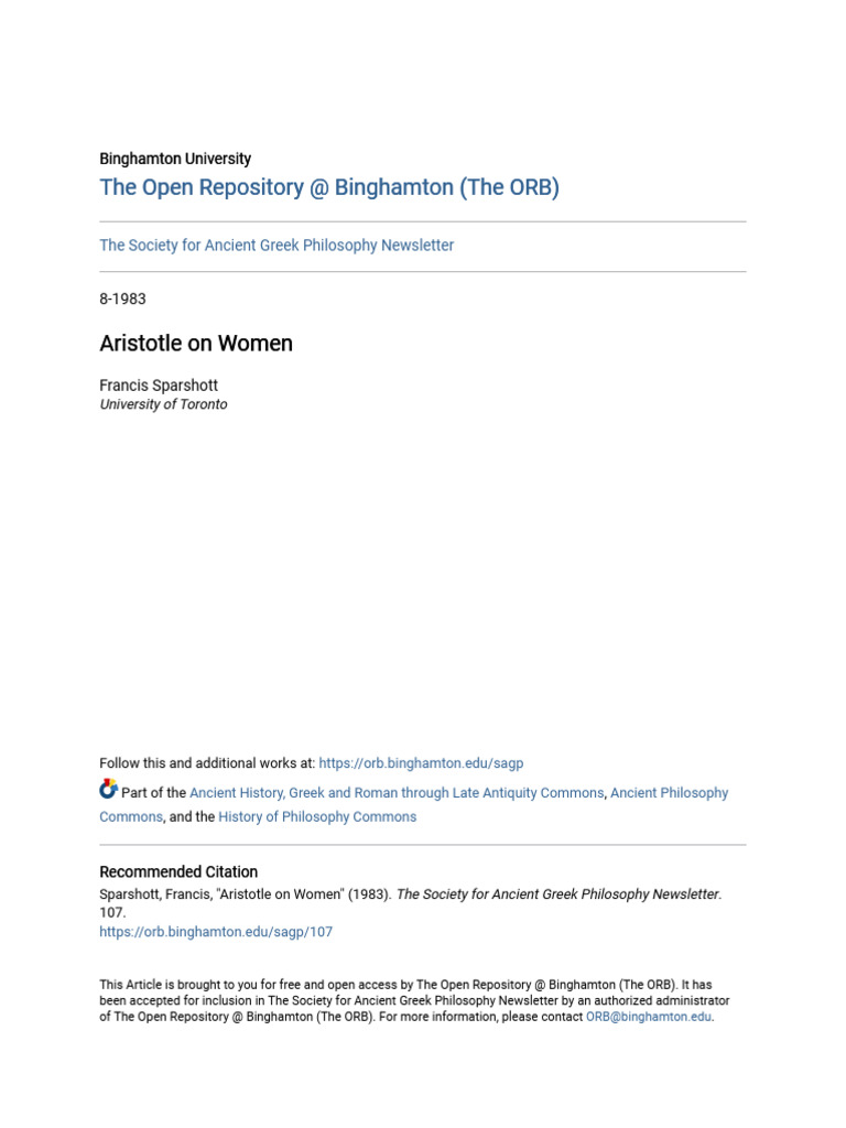 Aristotle On Women | PDF