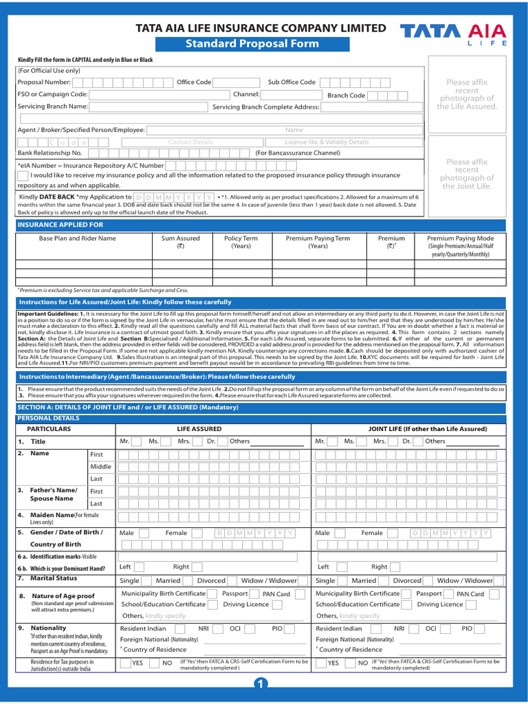 Standard Application Form 6 Pager FATCA Change 31052016 | PDF ...