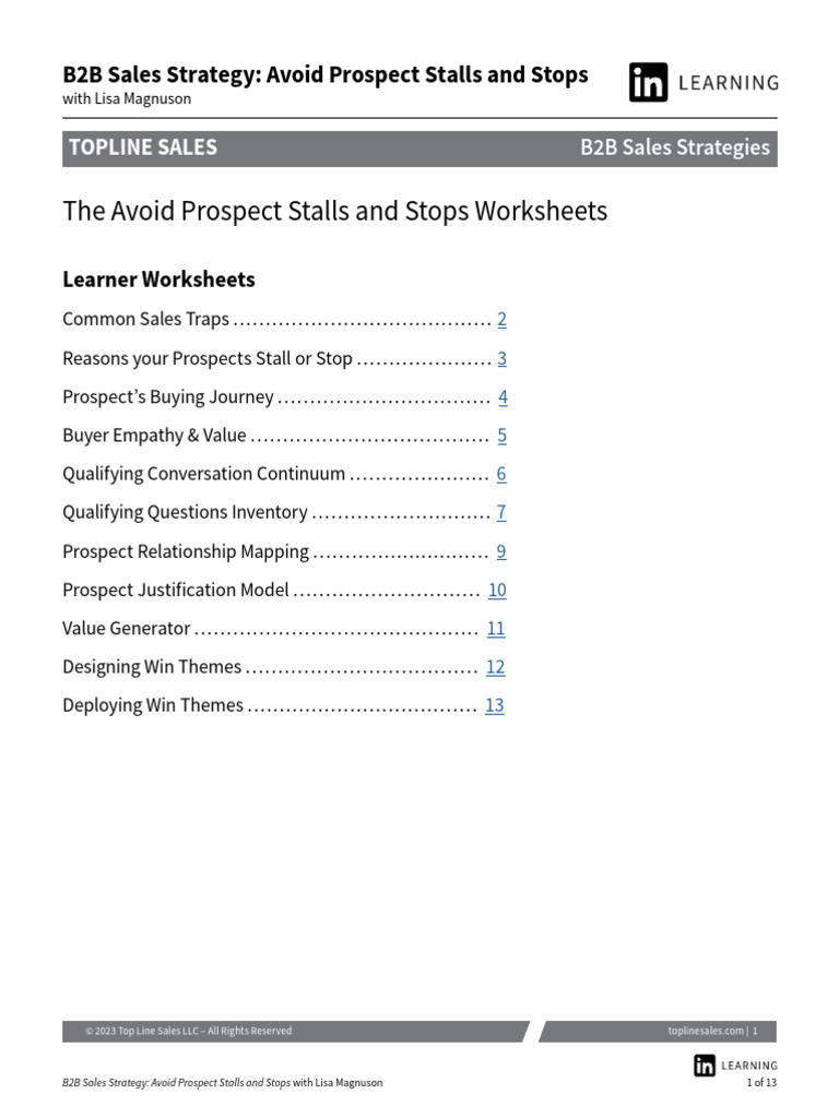 The Avoid Prospect Stalls and Stops Worksheets | PDF