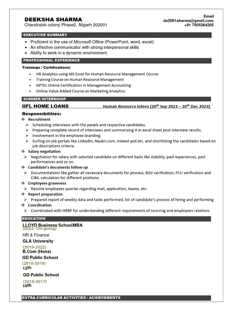 Deeksha'resume 2023 | PDF | Analytics | Human Resources