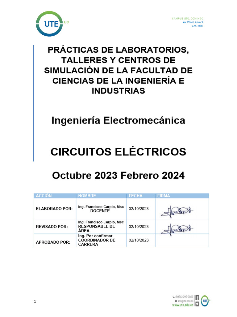 Guía de Prácticas-Circuitos Eléctricos-Fco Carpio Oc Fe 2024 | PDF | Energia electrica ...