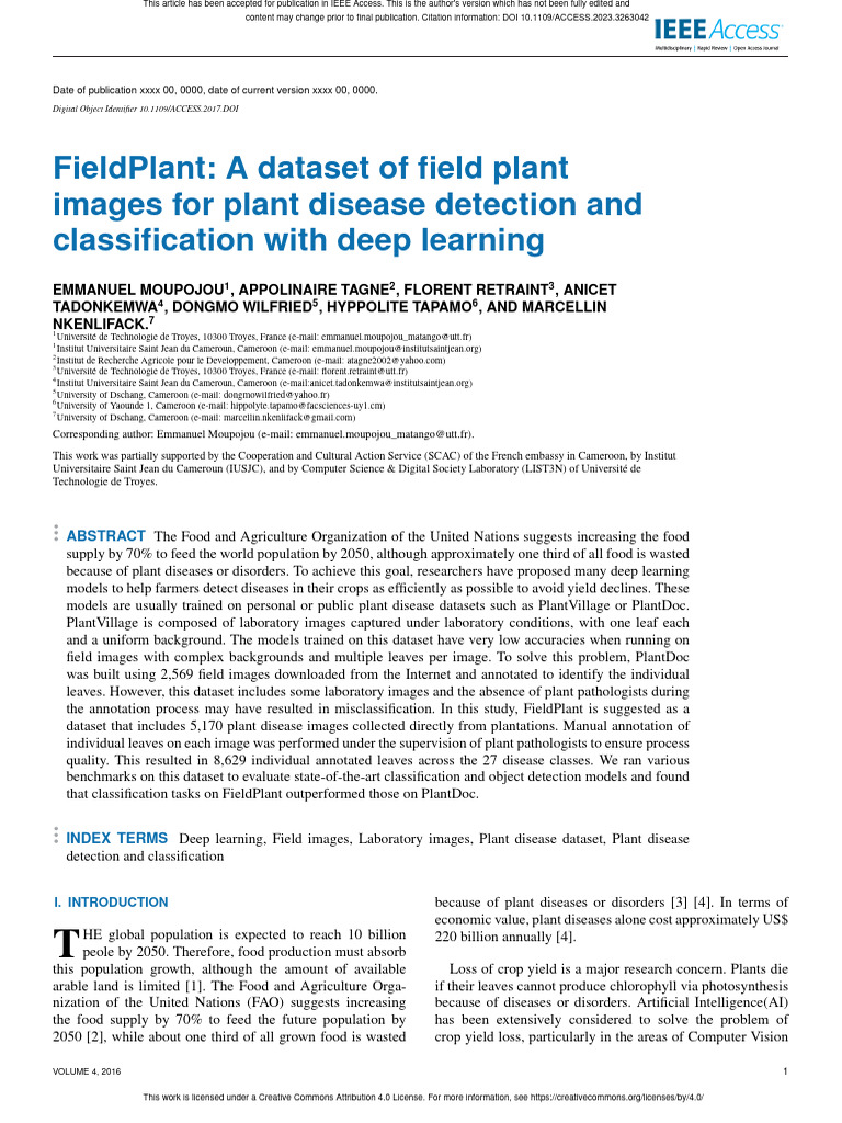 FieldPlant Dataset for Plant Disease Detection | PDF | Deep Learning ...