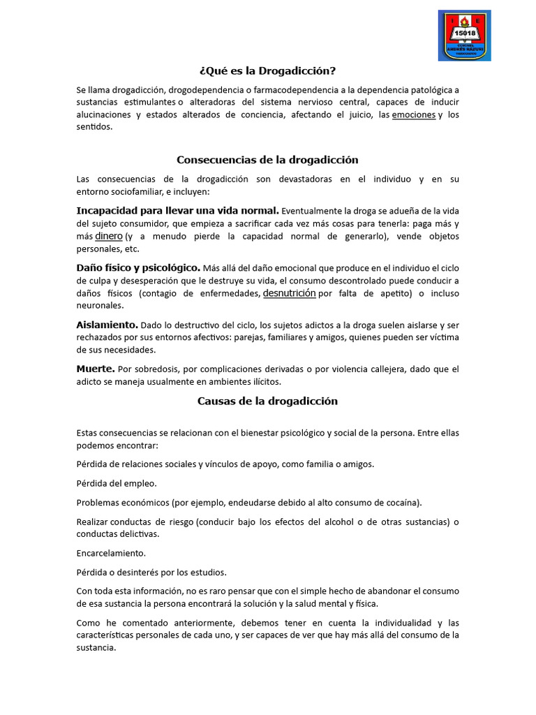 Qué Es La Drogadicción | PDF | La dependencia de sustancias | Ciencias del comportamiento