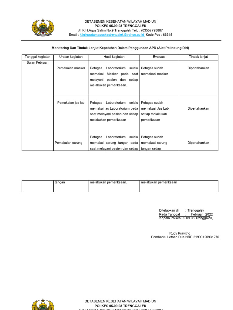 Monitoring Dan Tindak Lanjut Kepatuhan Dalam Penggunaan APD | PDF ...