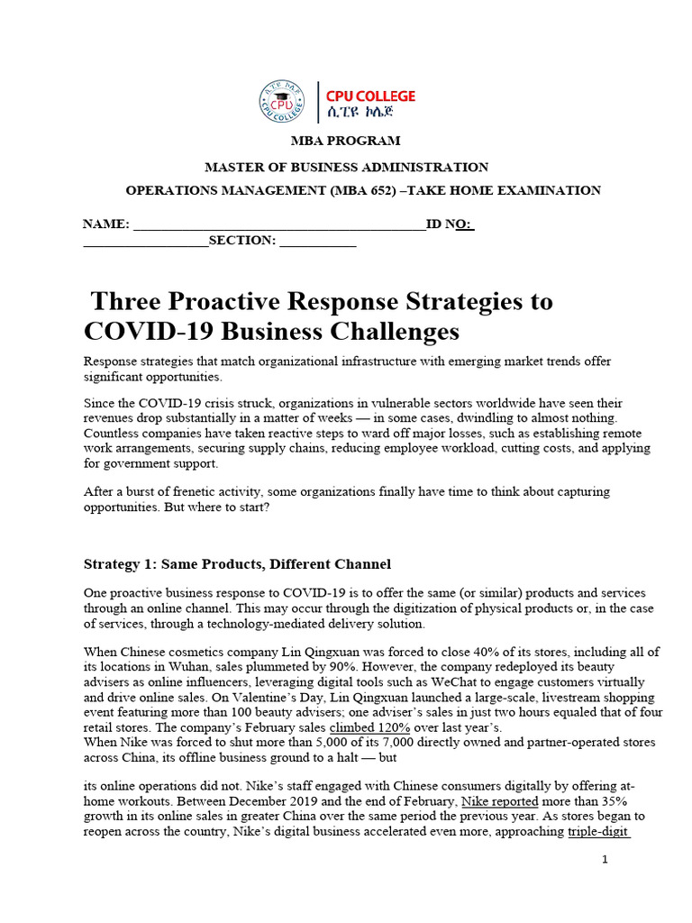 Three Proactive Response Strategies To COVID-19 Business Challenges ...