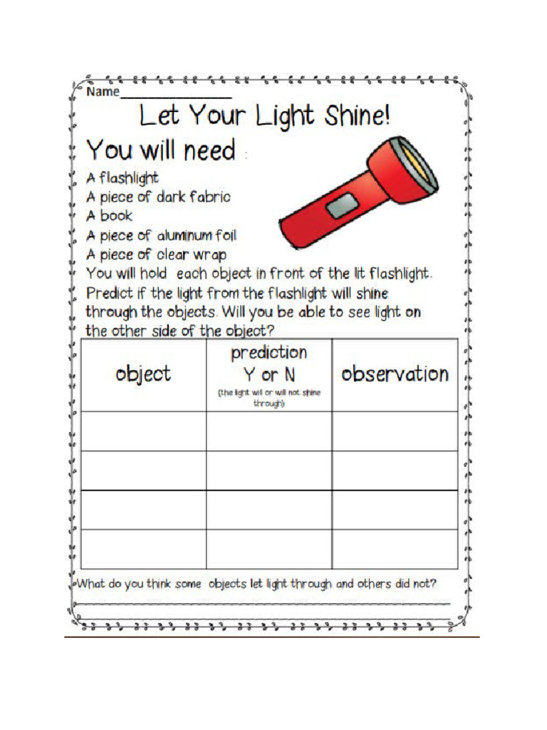 Light Energy Activity | PDF
