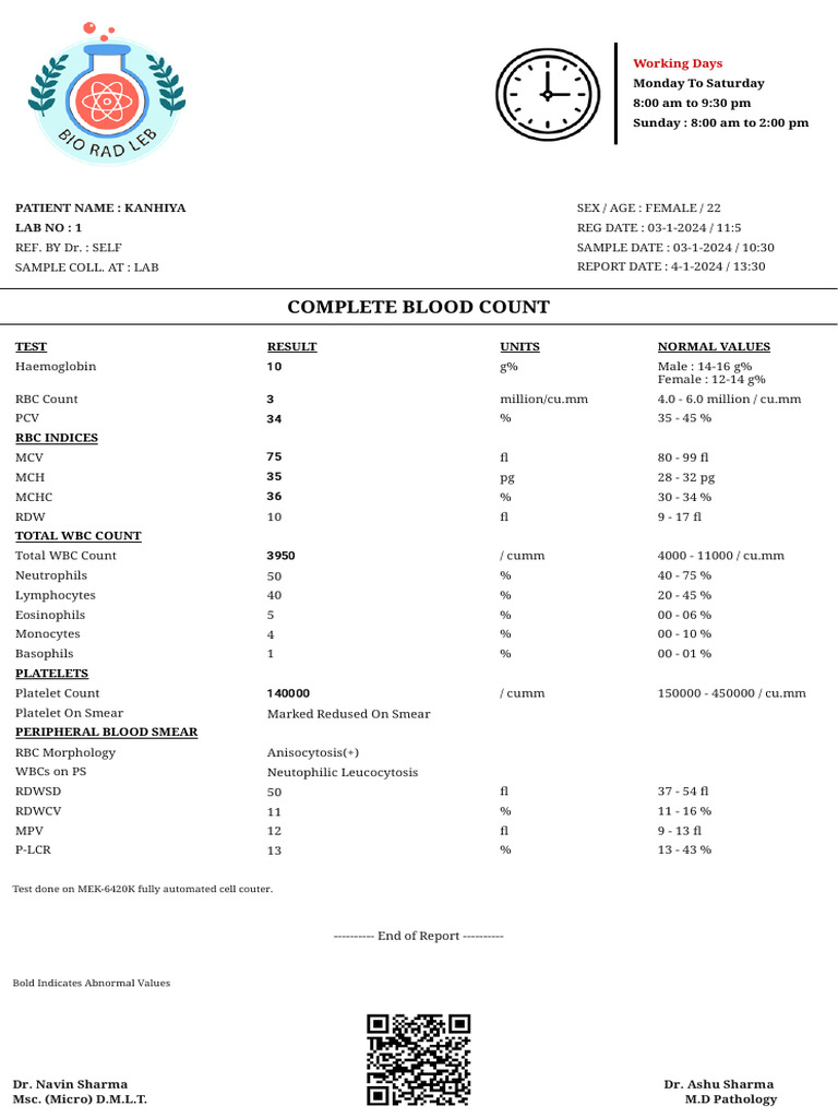Blood Report | PDF