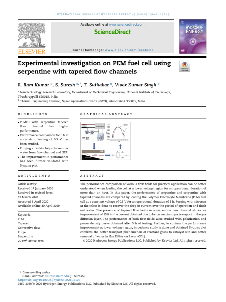 Experimental investigation on PEM fuel cell using serpentine with ...