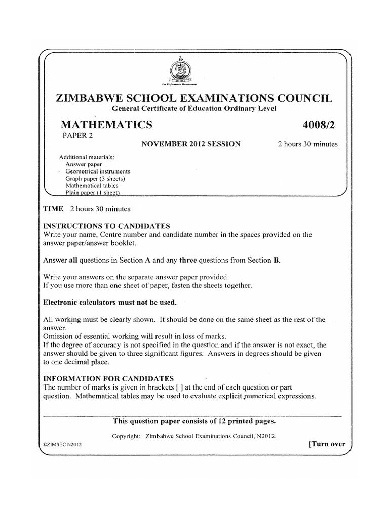 Mathematics Paper 2 Novembe0000 | PDF