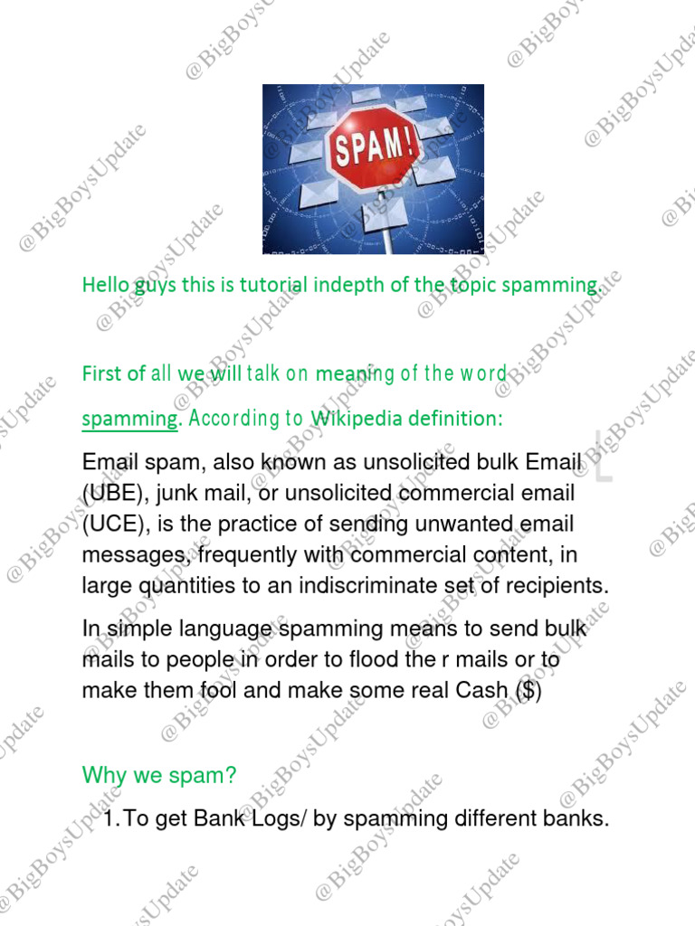 Complete Spamming Tutorial @bigboysupdate | PDF | Email Spam | Internet Ethics