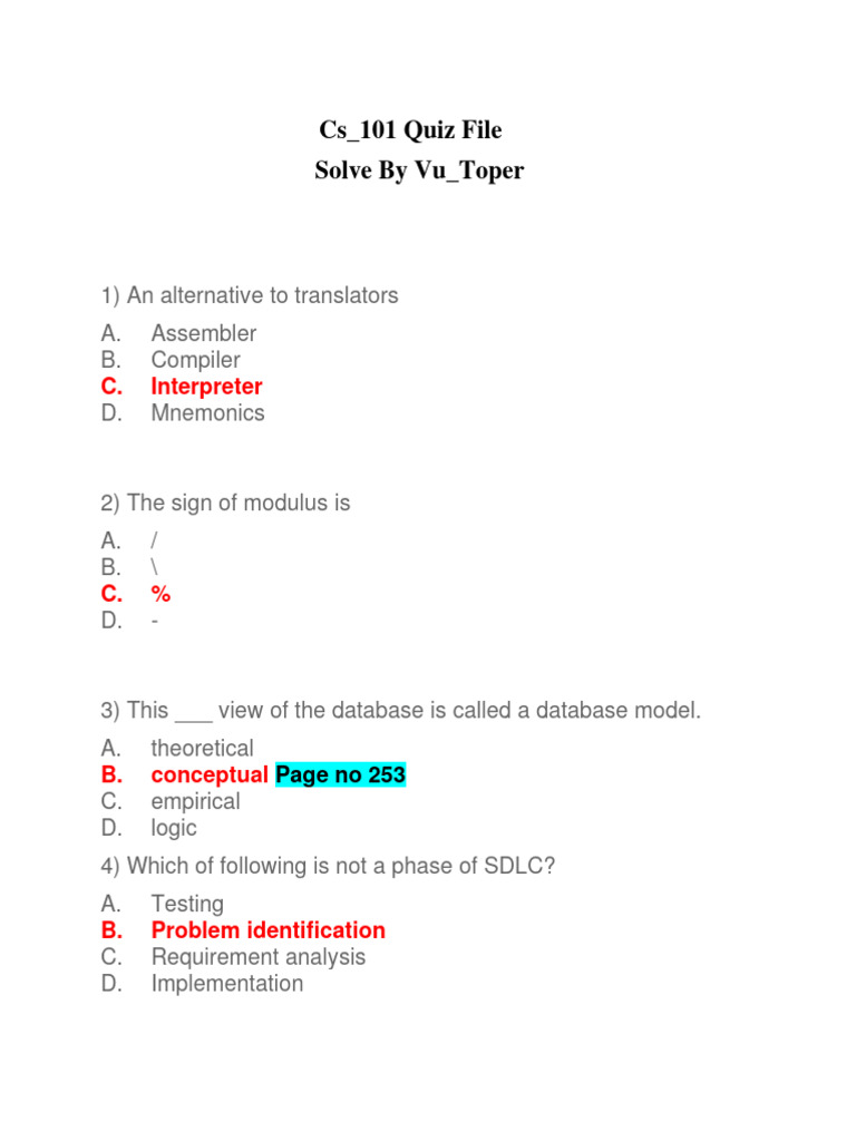 Cs101 Guiz Solve by Vu - Toperm | PDF | Computers