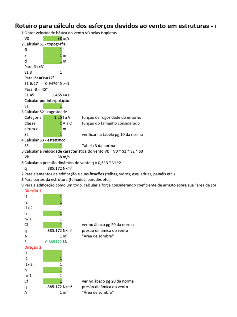 Roteiro Cálculo Força de Vento Conforme Norma 6123 | PDF
