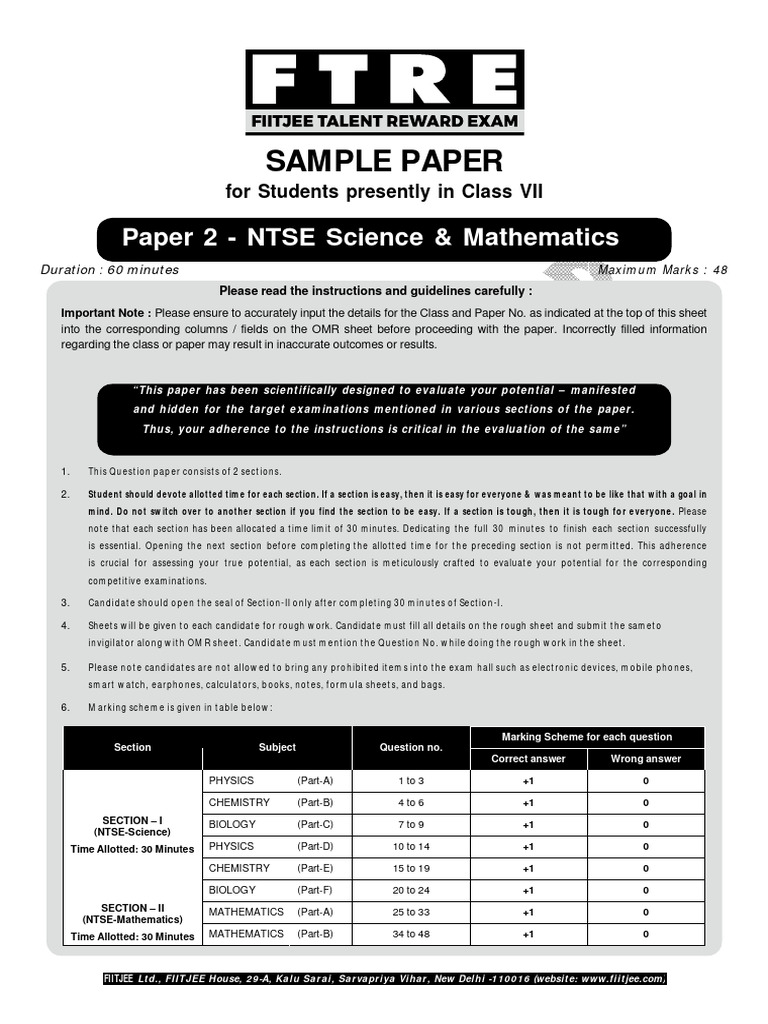 Class VII NTSE Sample Paper | PDF | Triangle | Digestion
