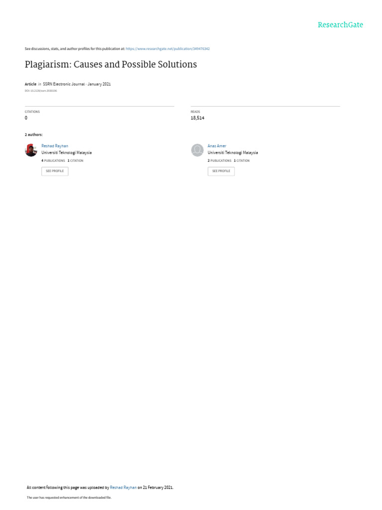 Plagiarism Causes and Possible Solutions | PDF Plagiarism Causes and Possible Solutions | PDF